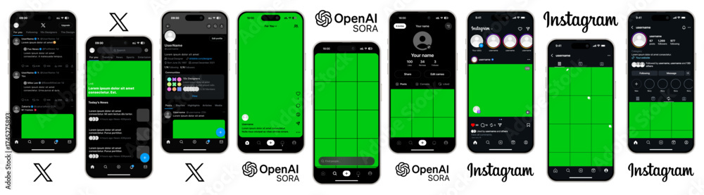 X formerly Twitter, Sora 2 and Instagram UI template new 2025 AI Video ...