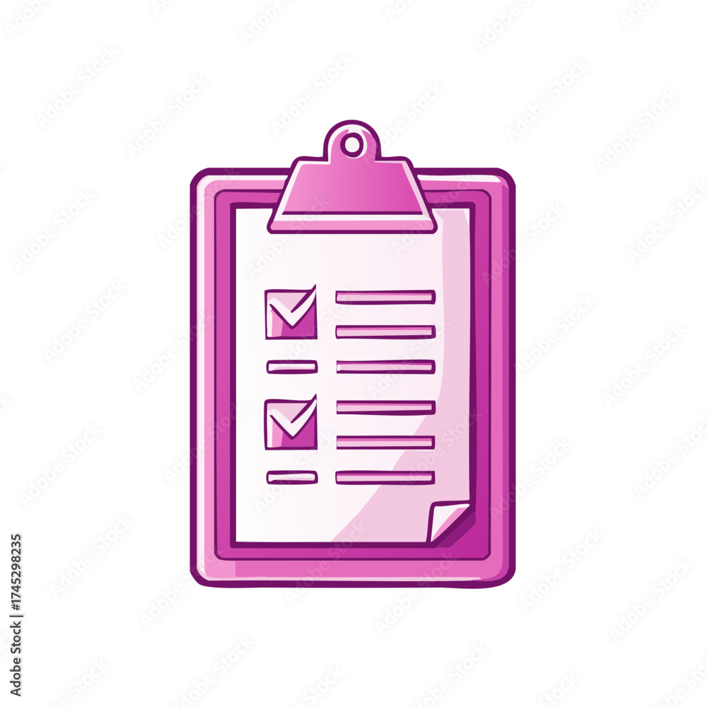 Pink clipboard with checklist, marking completed tasks with checkmarks ...