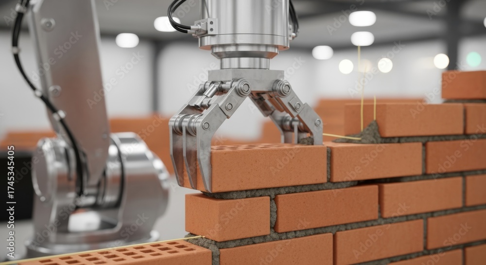footage showing a robotic arm efficiently building a brick structure ...