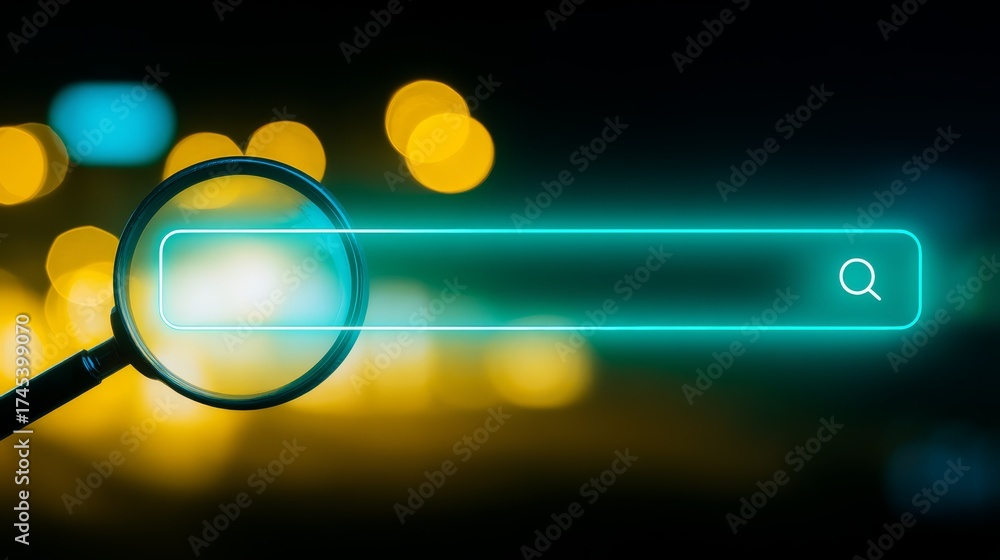 Magnified glass illuminates with green light object magnifies view ...