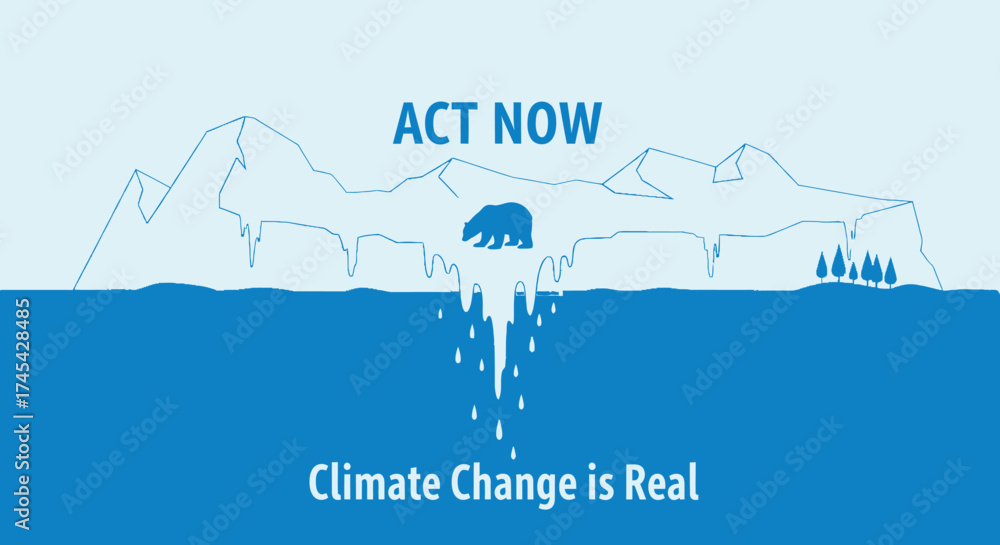 Urgent Climate Change Concept with Melting Iceberg and Polar Bear in ...