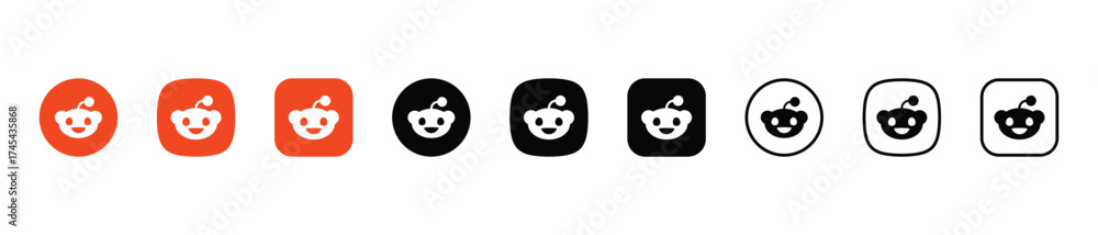 reddit logo icon set orange black outline flat alien social media app ...