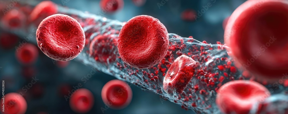 Thrombus obstructing red blood cells stream in artery concept. Detailed ...