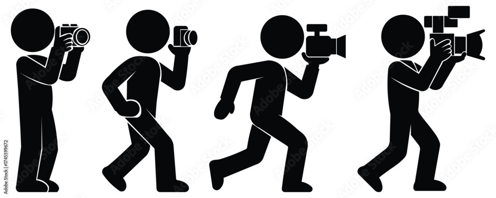 Vector de Stock Stickman photographer and cameraman silhouette vector ...