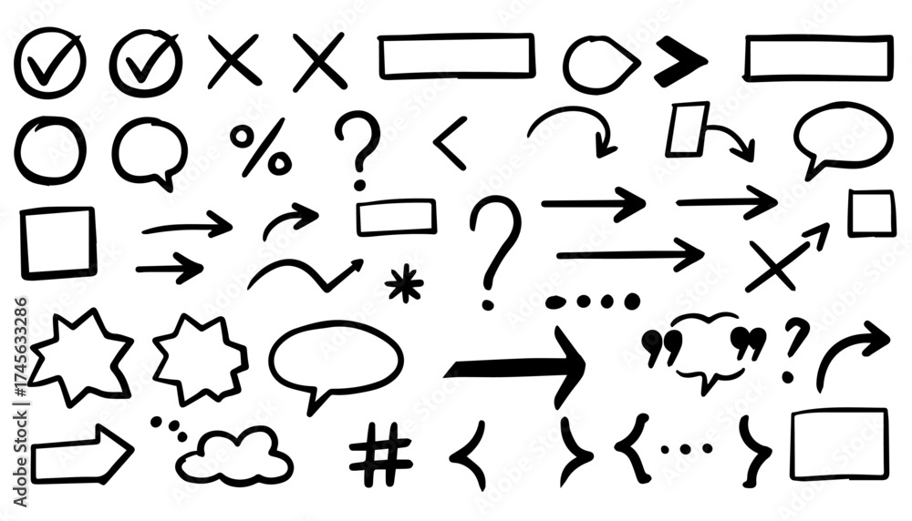 Doodle elements and symbols for design enhancement, including check ...