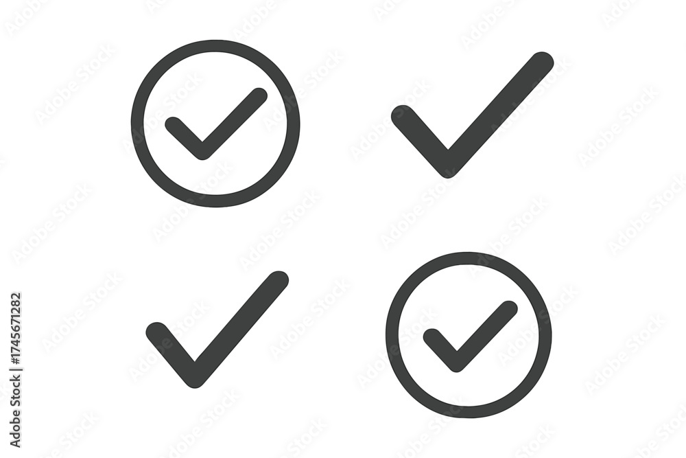Check mark icon set. Tick symbol in circle. Correct sign for approval ...