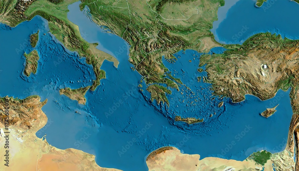 Topographic map of the Mediterranean sea and surrounding lands Stock ...