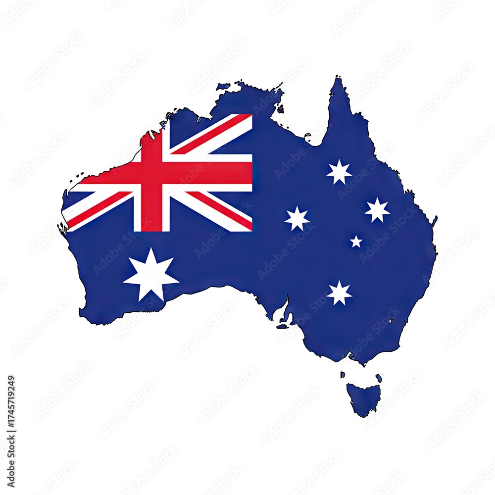 Map of Australia with national flag colors and stars Stock Illustration ...