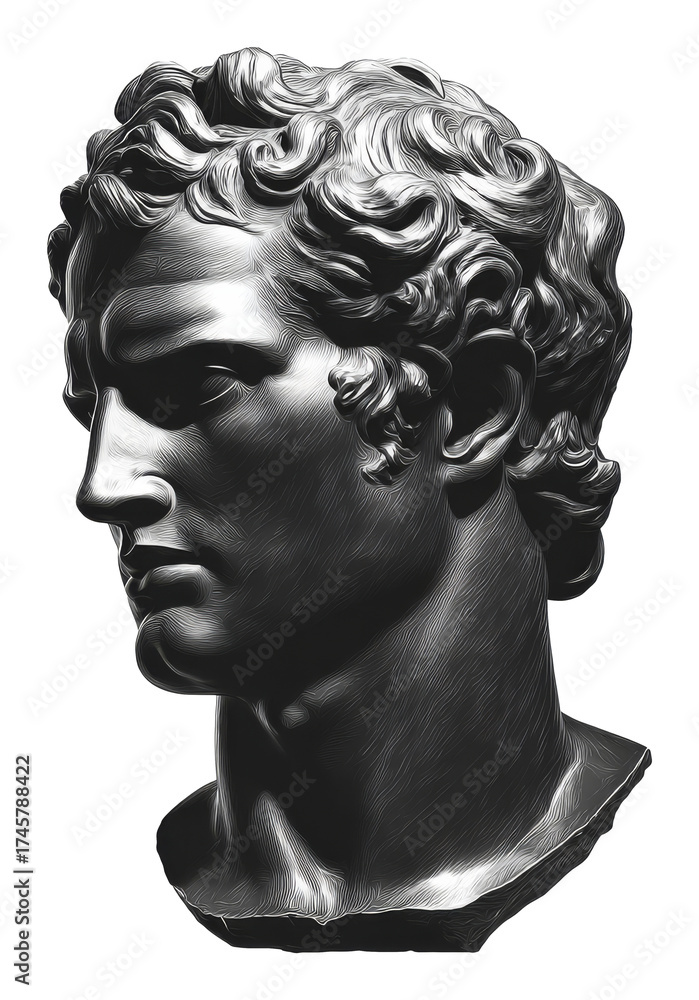Classical sculpture male bust, dramatic lighting, ancient Greek style ...