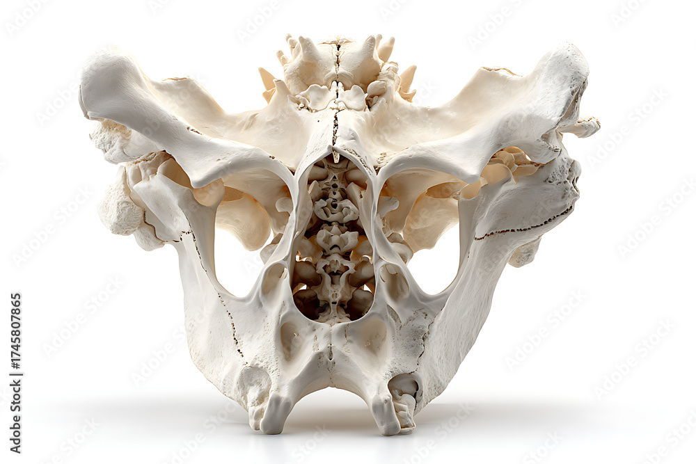 Foto stock di Detailed anterior view of a human sacrum and coccyx bone ...