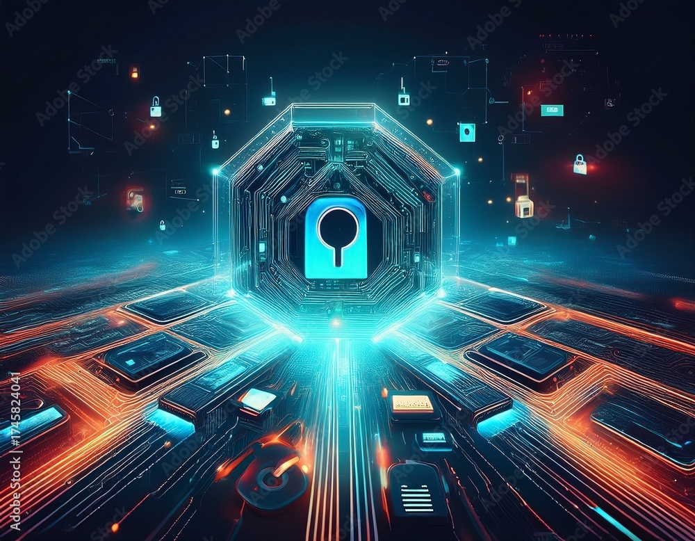 Illustration Stock quantum ai and agentic cyber security concept with post quantum cryptography ...