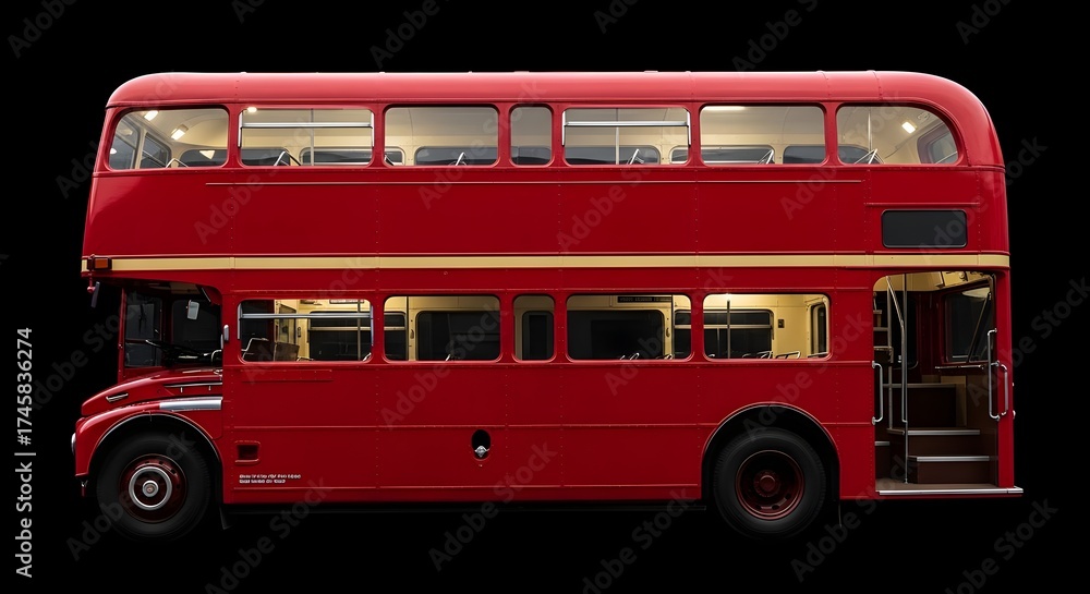 Classic London red double decker side view vintage city bus long ...