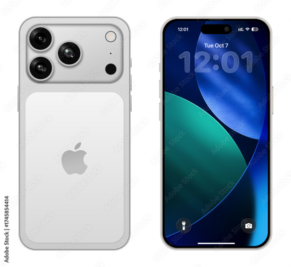 Apple iPhone 17 Pro with Lock Screen page vector illustration. Minimal ...