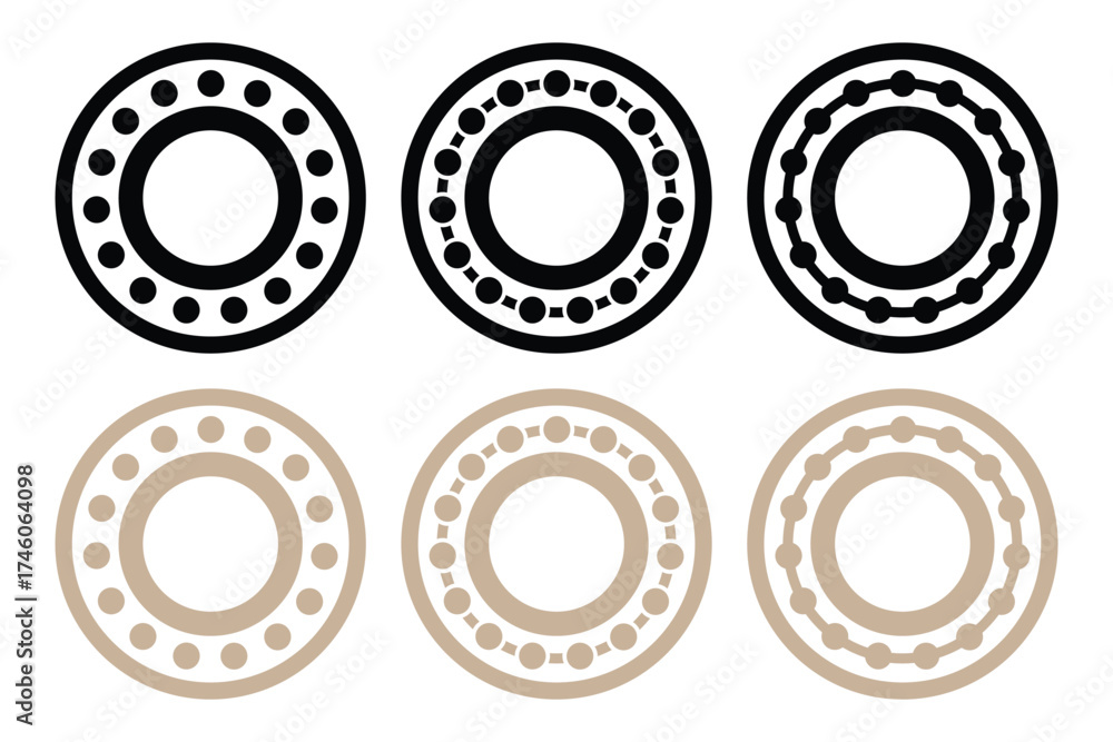 Bearing Line Art and Silhouette Vector Set — Mechanical Bearing Icons ...