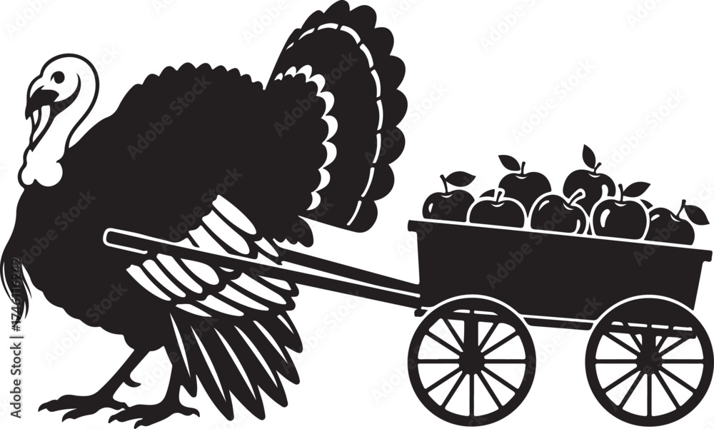 Vector art of thanksgiving turkey pulling a cart full of apples Stock ...