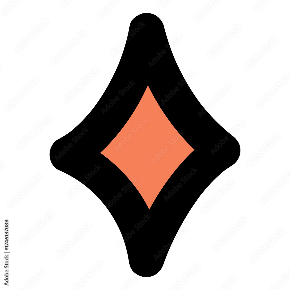 Stylized Rhombus Shape With Salmon Color Filling With Black Outline ...