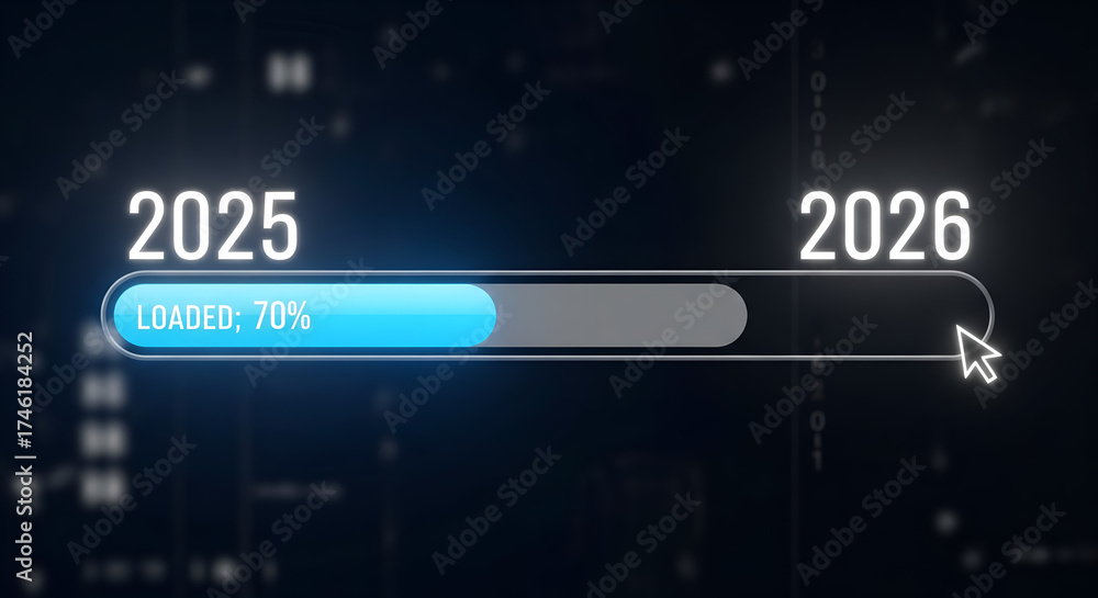 Future is Loading 2026: Glowing blue progress bar on a digital ...