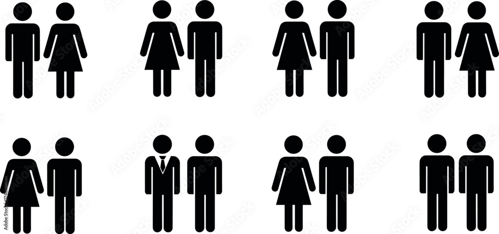 Diverse human icon pairs, relationship symbols, gender representation ...