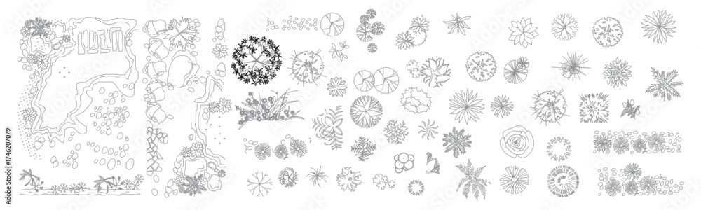 Vector de Stock CAD Drawings. Minimal style cad tree line side view ...