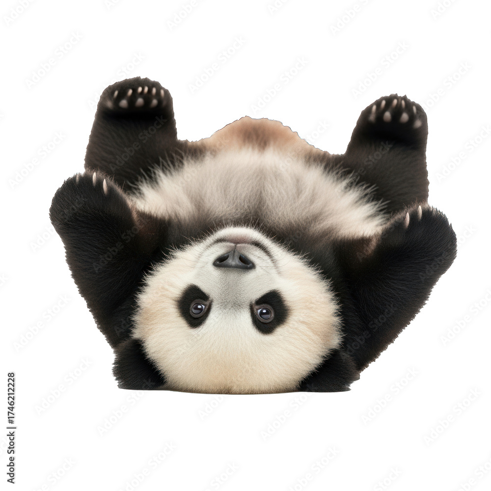 Adorable Baby Panda Cub Lying Upside Down with Paws Up, Looking ...