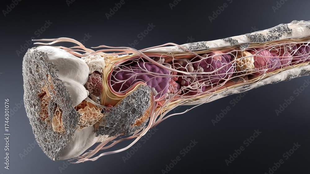 National Marrow Awareness Month. Detailed cutaway illustration of human ...