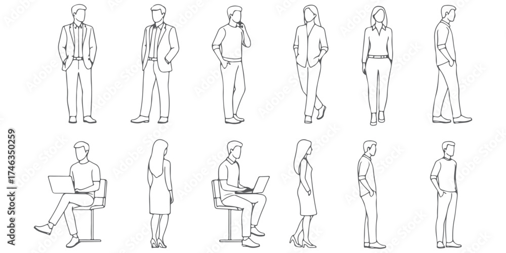 CAD Drawings. Set people outlines isolated on white background ...