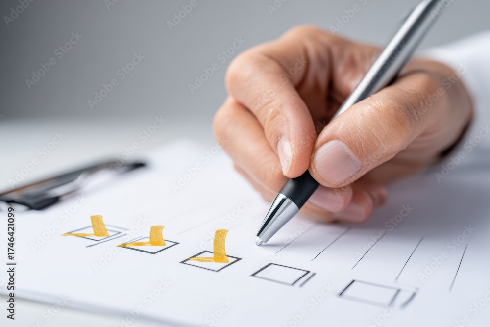 project management execution assessment. Hand checking items on a ...
