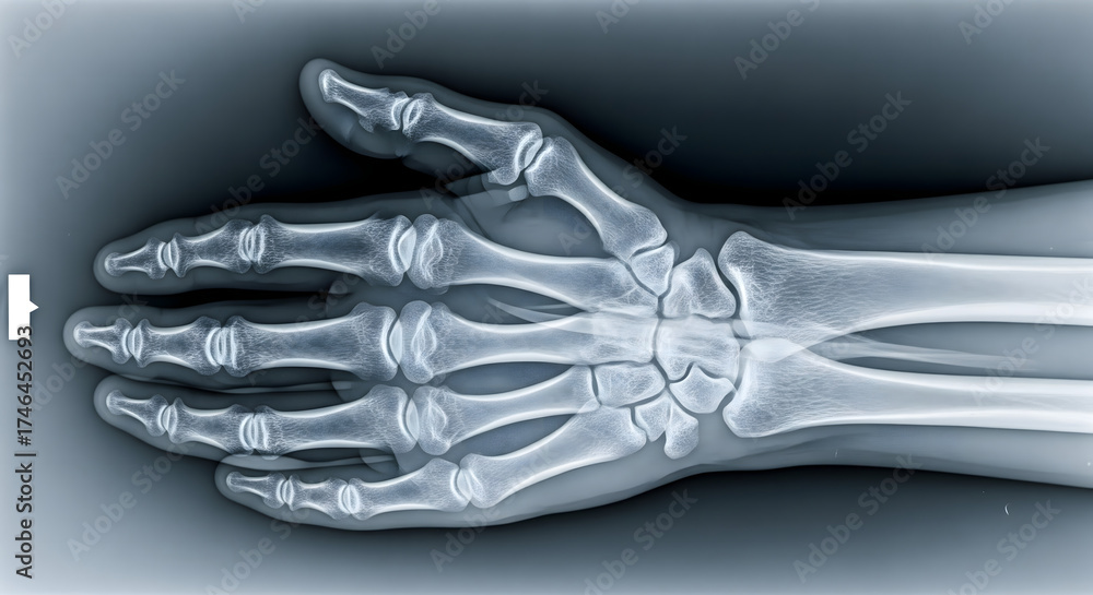 Photo Stock High‑resolution X‑ray image hand bones grayscale faint soft ...
