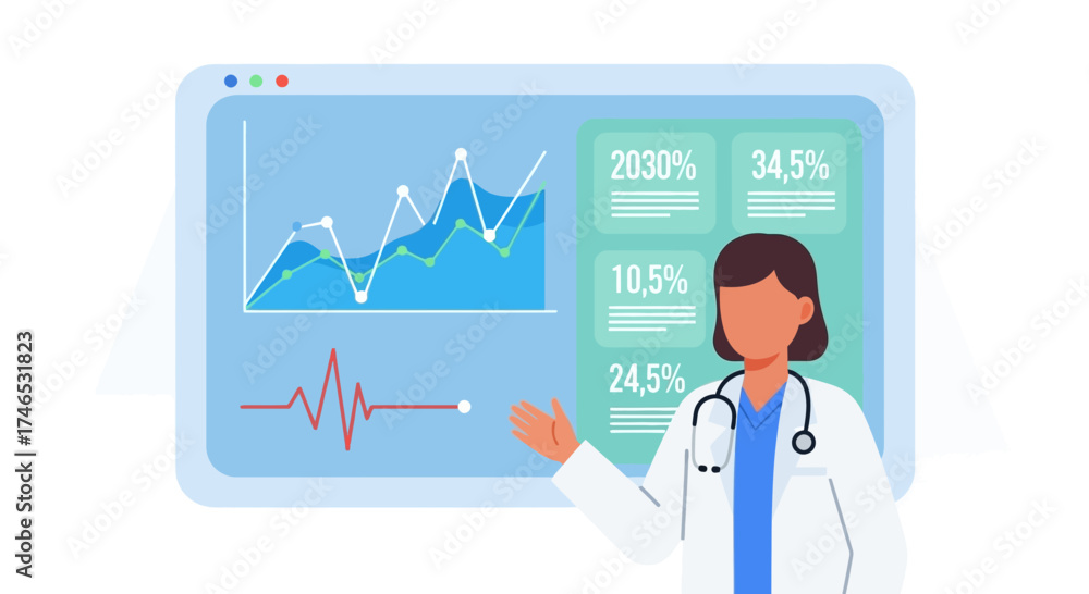 Doctor Presenting Medical Data Analysis on Screen Health Trends and ...