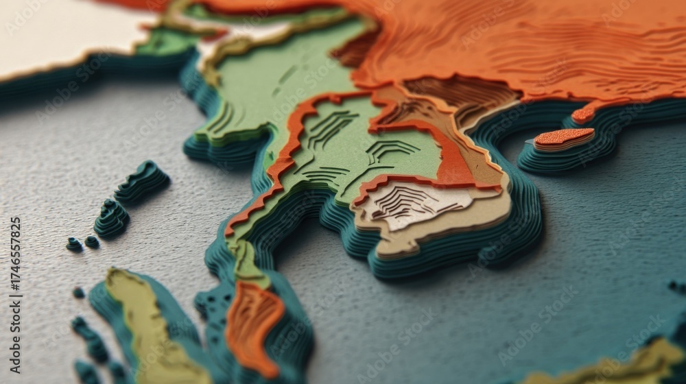 A relief map of Asia displays color coded regions with distinct ...