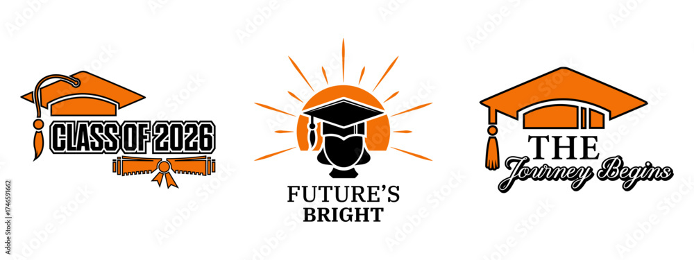 Class of 2026 Graduation Cap Diploma Future Bright Journey Badge Design ...