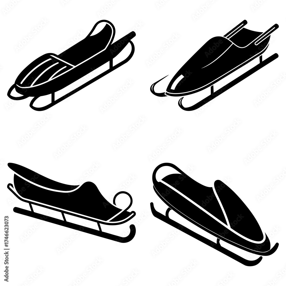 Four black and white sled illustrations showing different types of ...