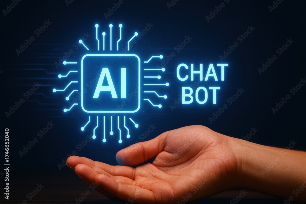 Ai llm, large language model. Hand reaching out with glowing AI chatbot ...