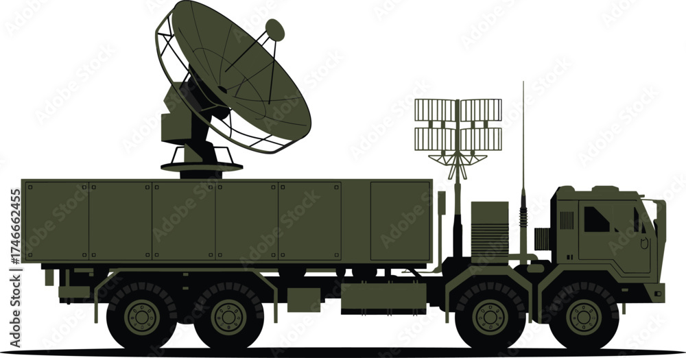 Vector de Stock Military radar truck, satellite communication vehicle ...