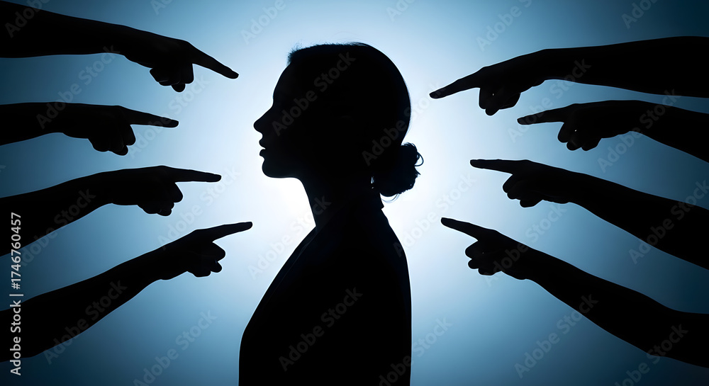 Foto de Stock Mental health stigma represented by silhouettes pointing ...
