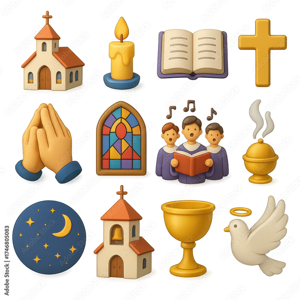 Stock-Illustration „Midnight Mass Icons. Midnight mass set of icons in ...