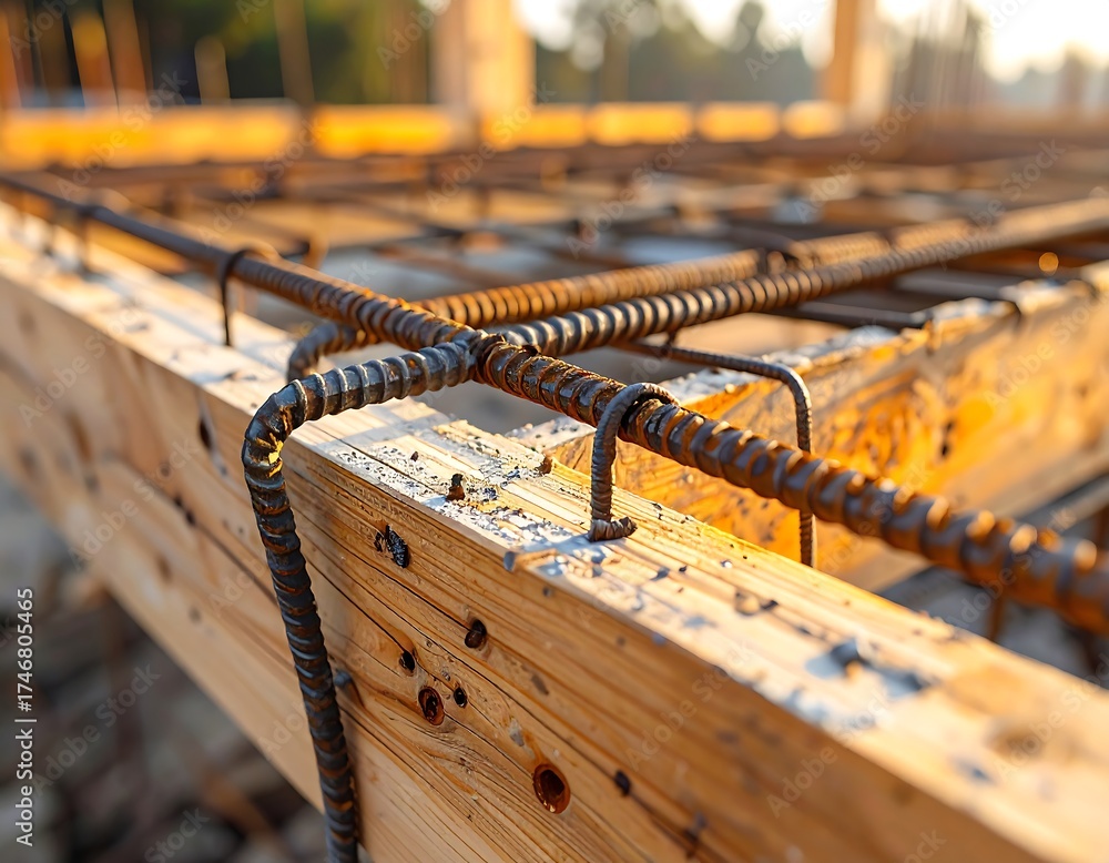 Wooden beams with reinforcing steel Stock Photo | Adobe Stock