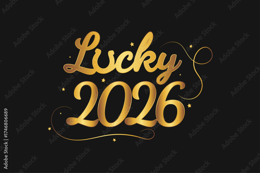 Vector de Stock Lucky 2026 typography with golden horseshoe. Vector ...