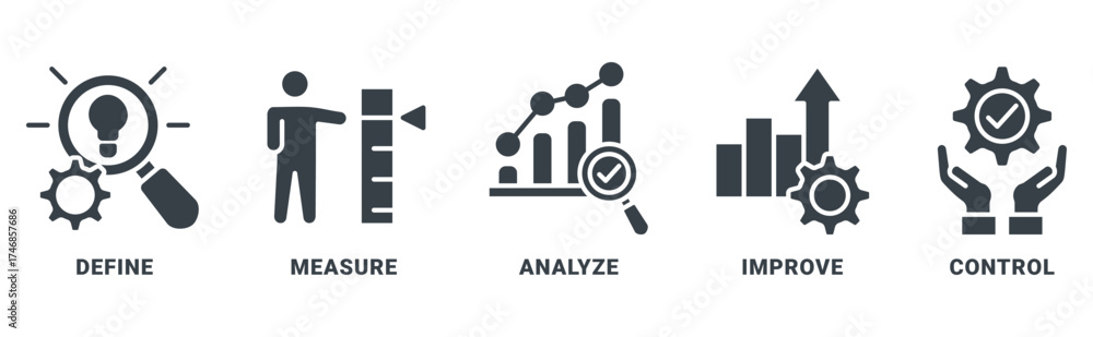 DMAIC icon set vector of define measure analyze improve control with ...