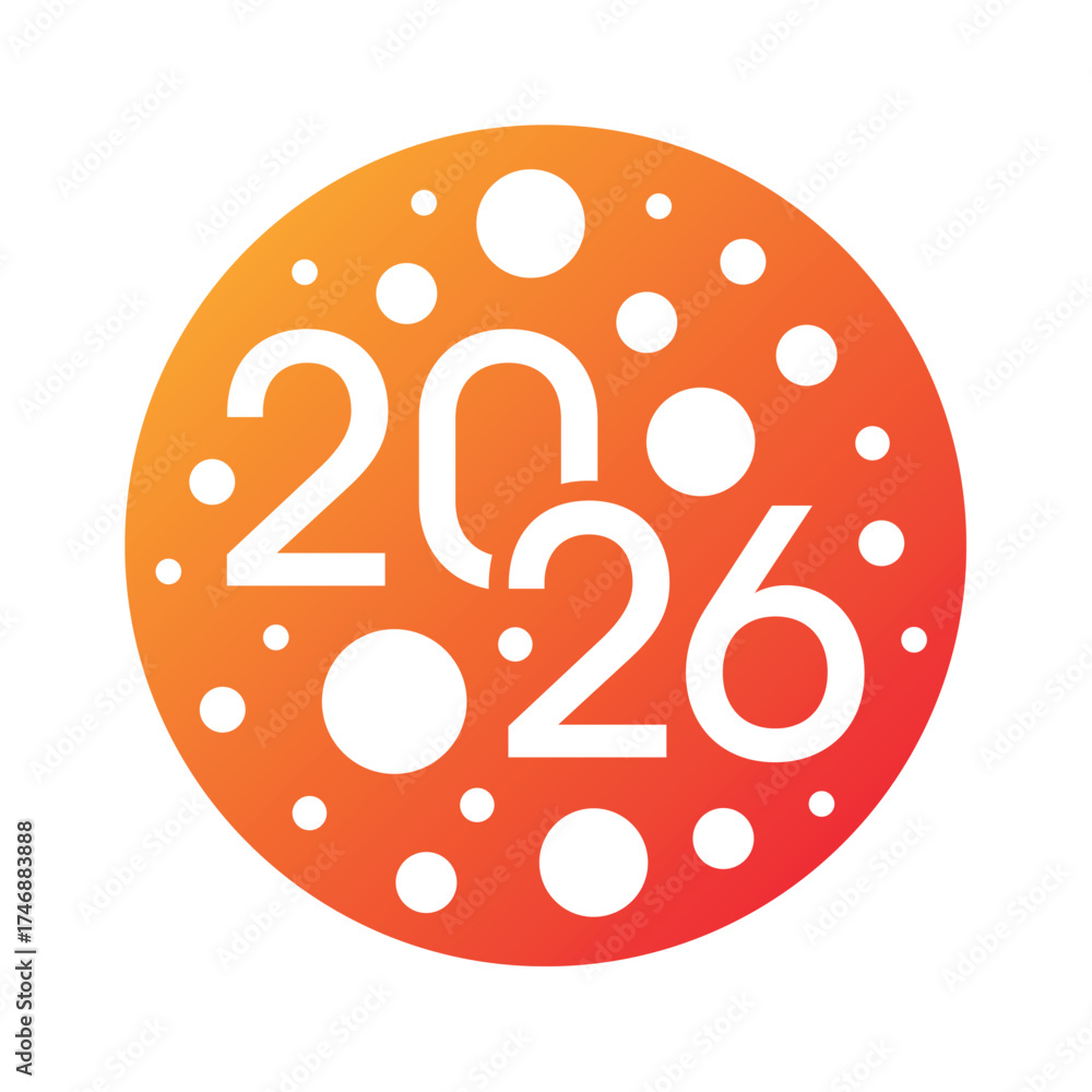2026 logo in orange circle. 2026 concept. 2026 logo for calendar ...