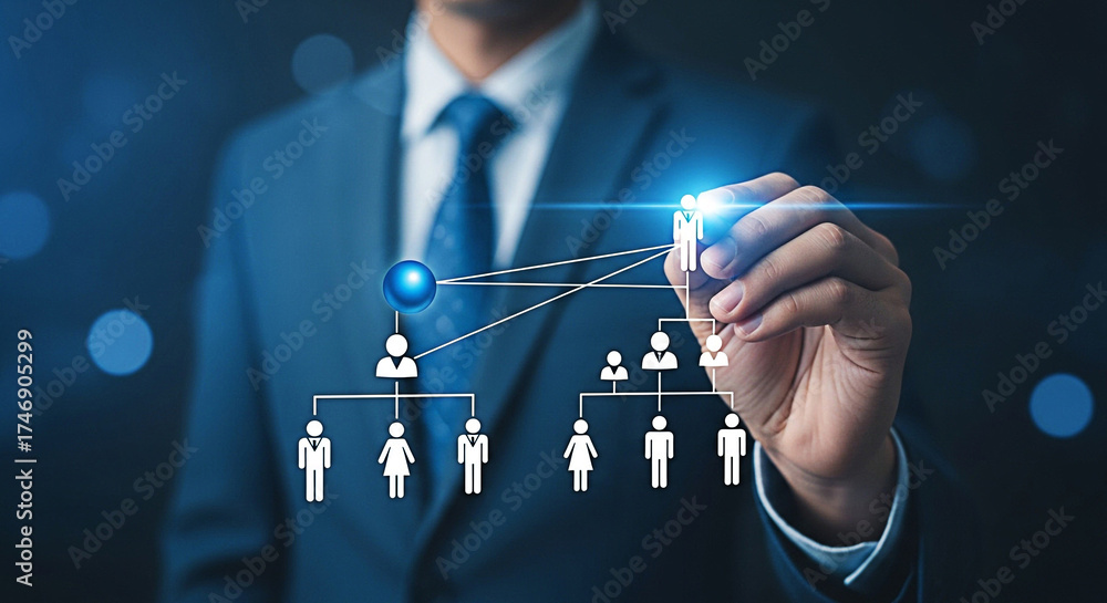 Stock-Foto „Businessman drawing organization chart with digital pen on ...