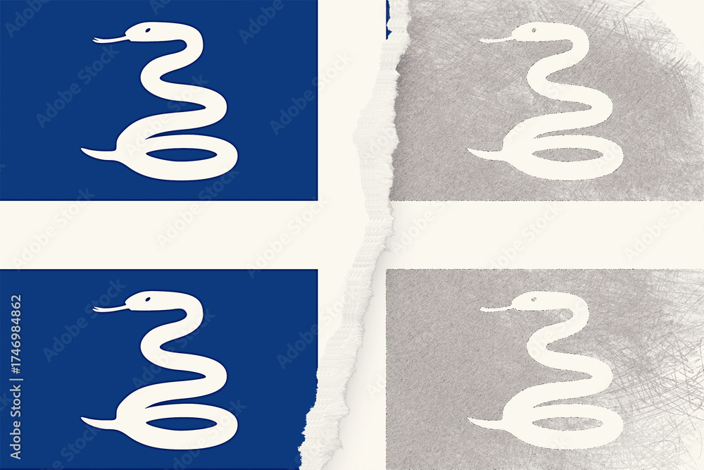 Photo Stock Four depictions of a coiled snake with a pointed tongue ...