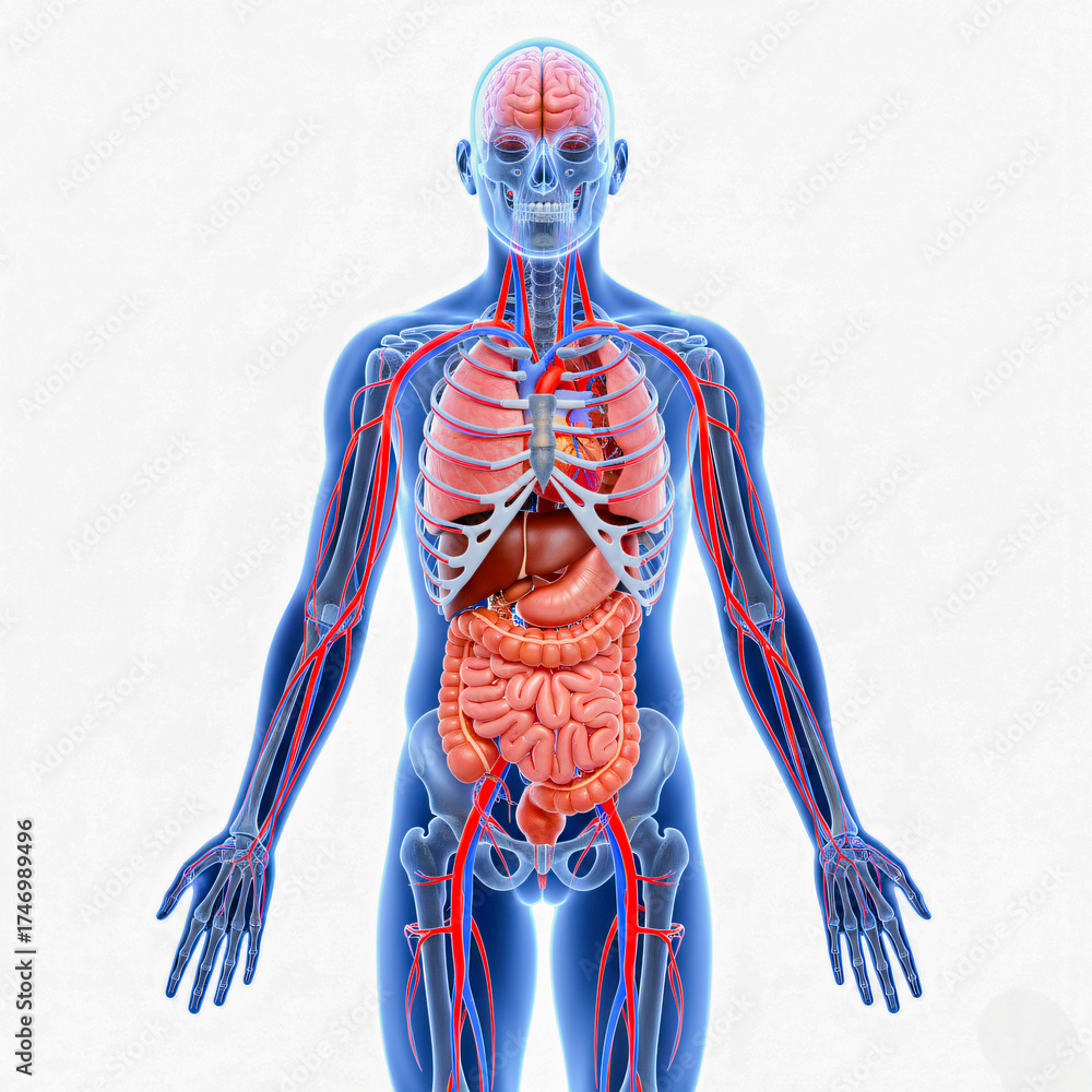 3D Full Body Human Anatomy Illustration with Circulatory System and ...
