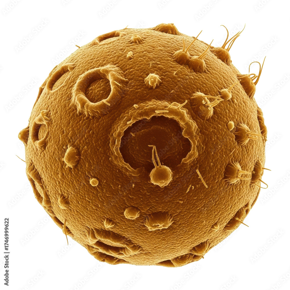 Microscopic view of a single brown pollen grain or spore for biology ...