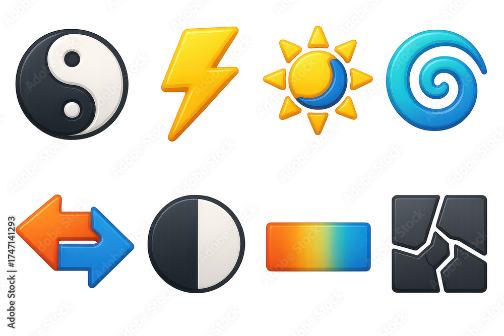 3D Contrast Symbols. Maximal Contrasts Symbols set of icons in 3D color ...