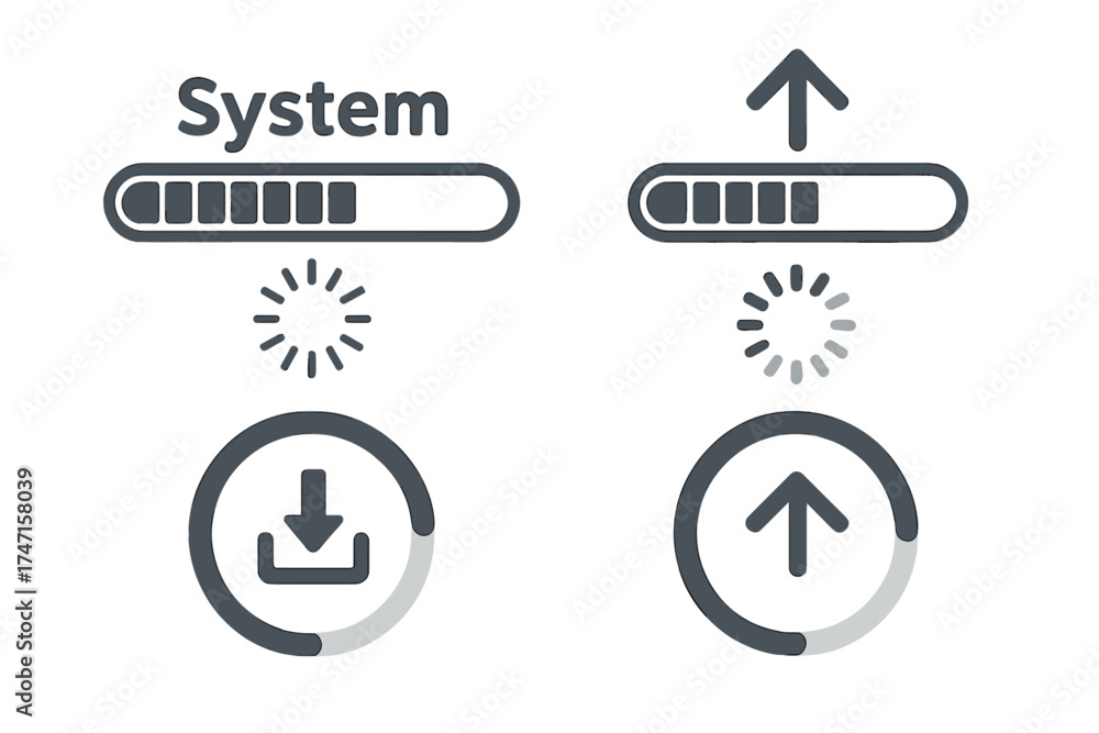 System software update and upgrade vector icon set. Loading process ...