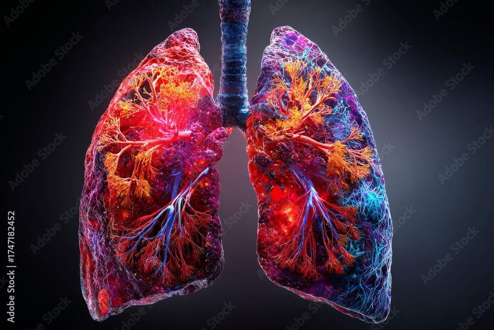 The human lungs are visualized in 3D to show the respiratory system's ...
