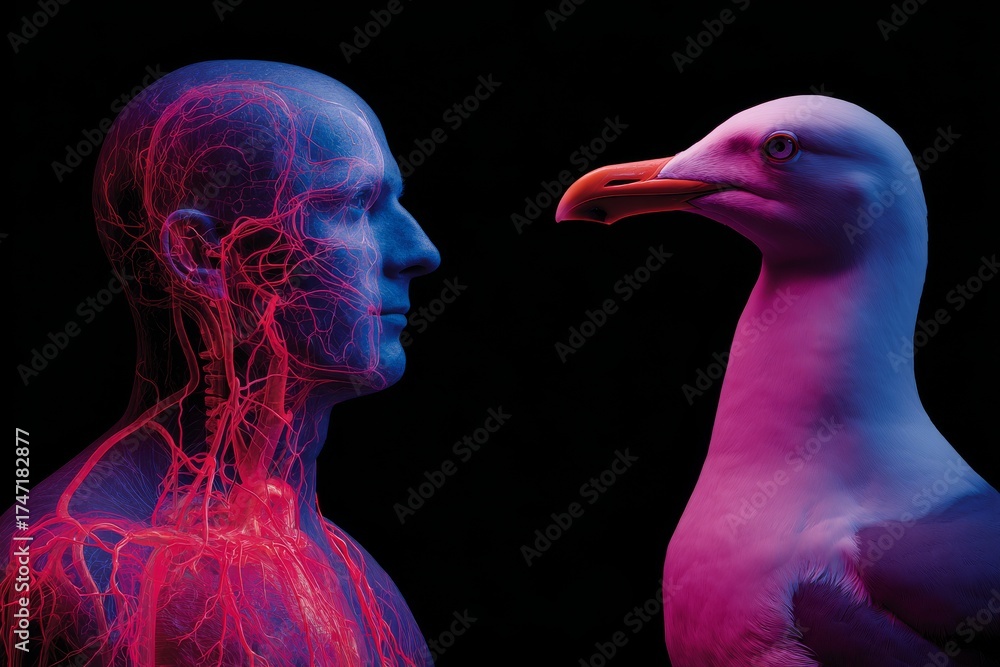 Стоковая иллюстрация «For educational use, a 3D comparison of bird and ...
