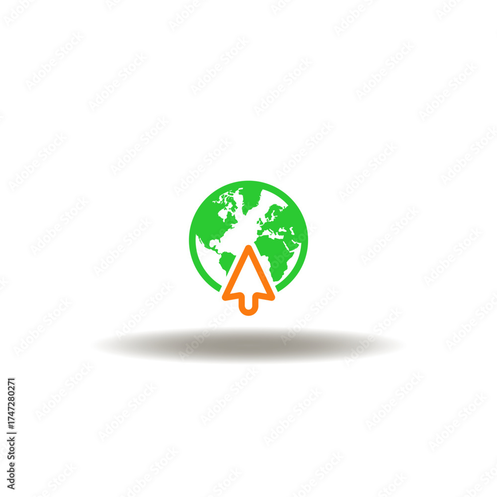 Vector illustration of earth planet and mouse cursor. Symbol of global ...