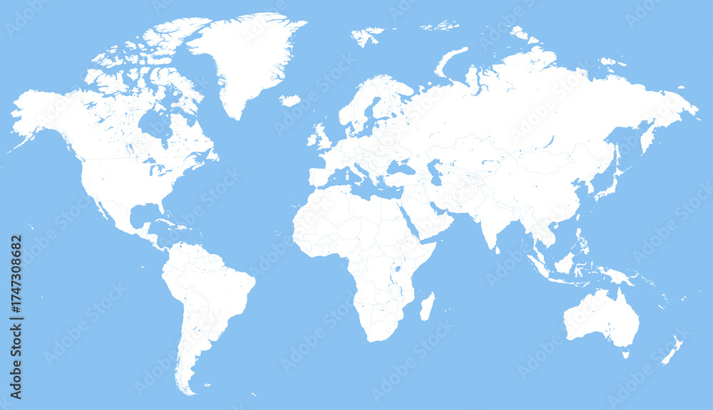 Detailed Political World Map meticulously displaying the precise ...
